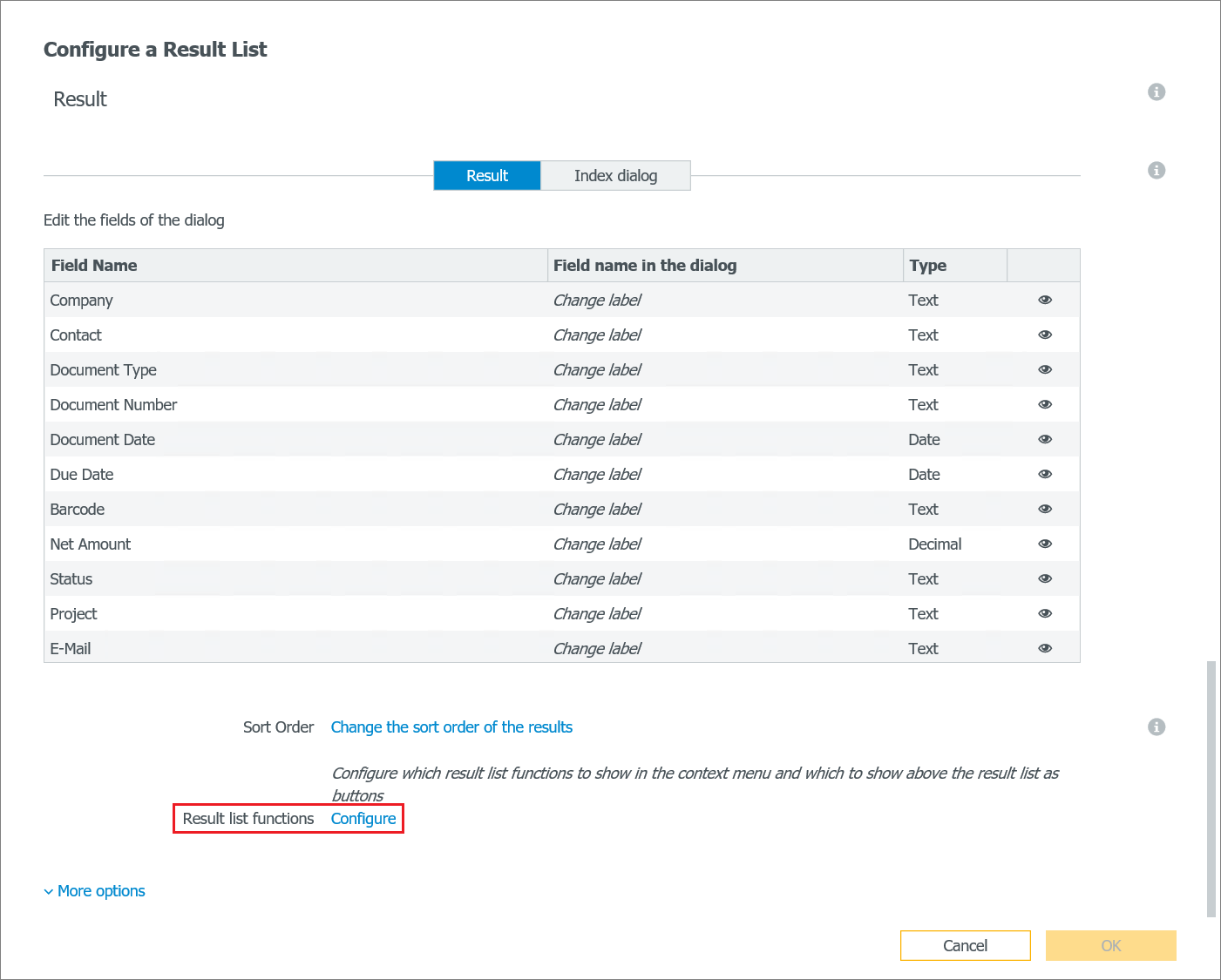 Result List Features on Demand